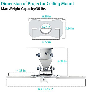Tuimen Projector Mount, Universal Low Profile Projector Ceiling Mount with Extendable Arms and Adjustable Projection Angles Mounting Bracket, White