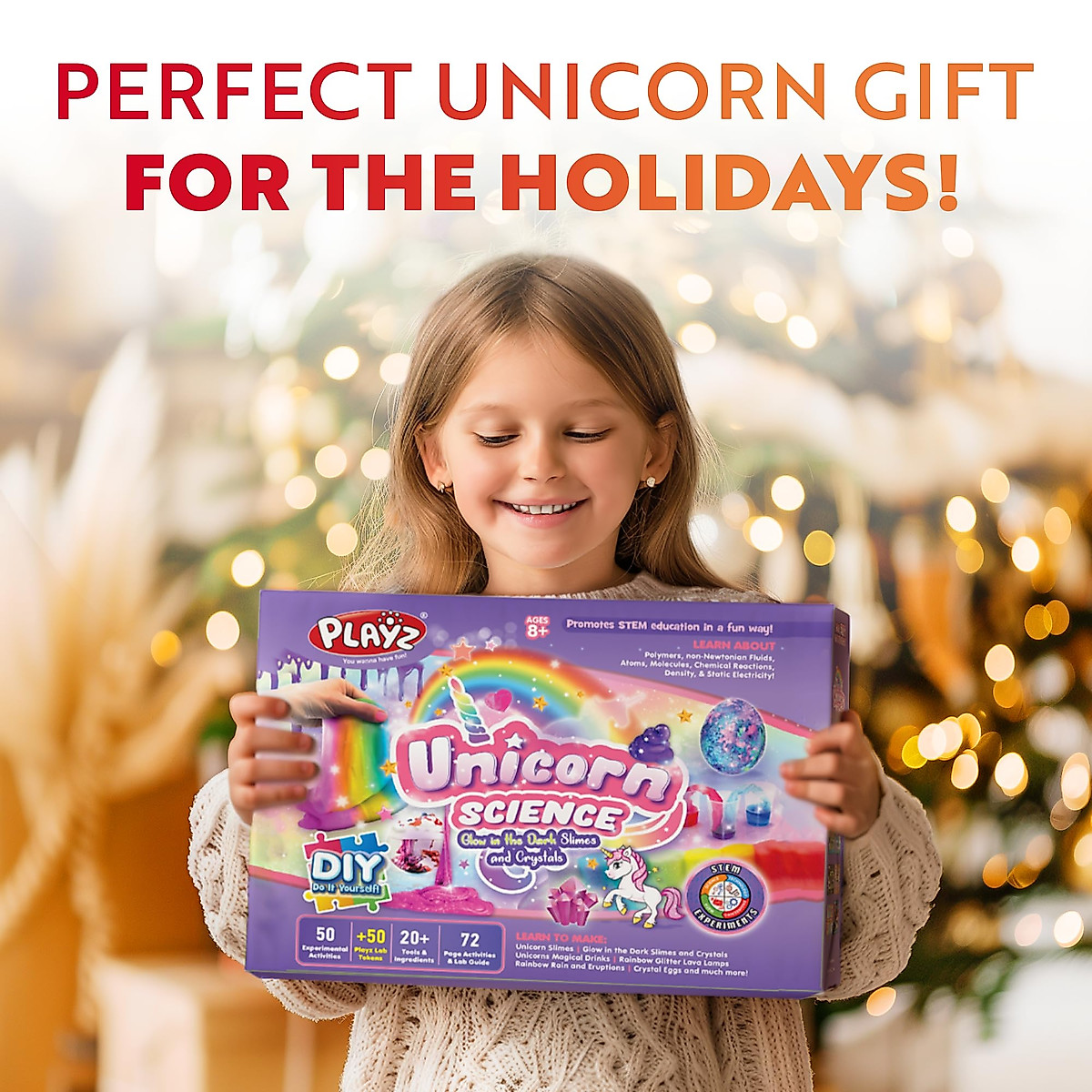 Playz Unicorn Slime & Crystals 100+ Science Experiments Kit Gift for Girls & Boys to Make Glow in The Dark Unicorn Poop, Snot, Fluffy Slime, Crystals, Putty, Arts & Crafts for Kids Age 8-12