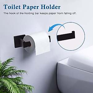 8-Piece Bathroom Hardware Accessories Set, Towel Bar Sets Include Towel Bar Towel Holder Toilet Paper Holder Towel Hook,16 inch Bath Accessories Kit，Matte Black,2 Pack