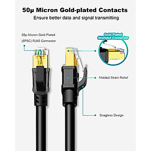 Yauhody CAT 8 Ethernet Cable, 3ft (5 Pack) Ultra High Speed 40Gbps 2000MHz SFTP 26AWG CAT8 Cable LAN Internet Network Cord with Gold Plated RJ45 Connector for Gaming,Router,Modem,PC(3ft/5 Pack/Black)