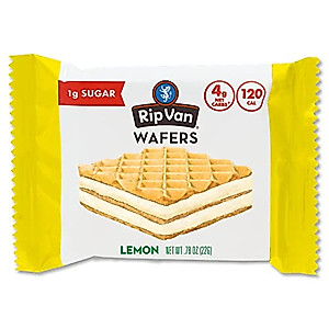 Rip Van Wafels Lemon Cookies, 16 Count, 1g Sugar, 4g Carbs, Vegan, Keto Friendly, Low Calorie, 0g Trans Fat, 120 Calories, 6g Fiber