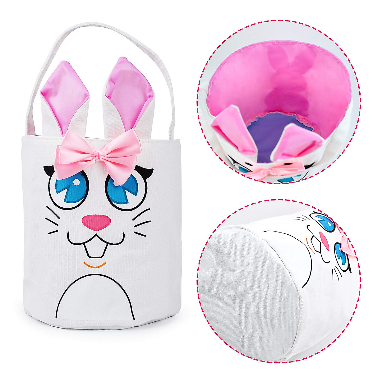 JOYIN 2 Packs Easter Bunny Basket Canvas Bags Set for Easter Eggs Hunt,Gift Baskets Egg Bags for Kids, Kids Party Favor
