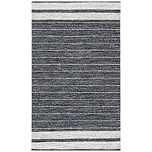 SAFAVIEH Striped Kilim Collection 6' x 9' Black/Ivory STK509Z Handmade Flatweave Cotton Area Rug