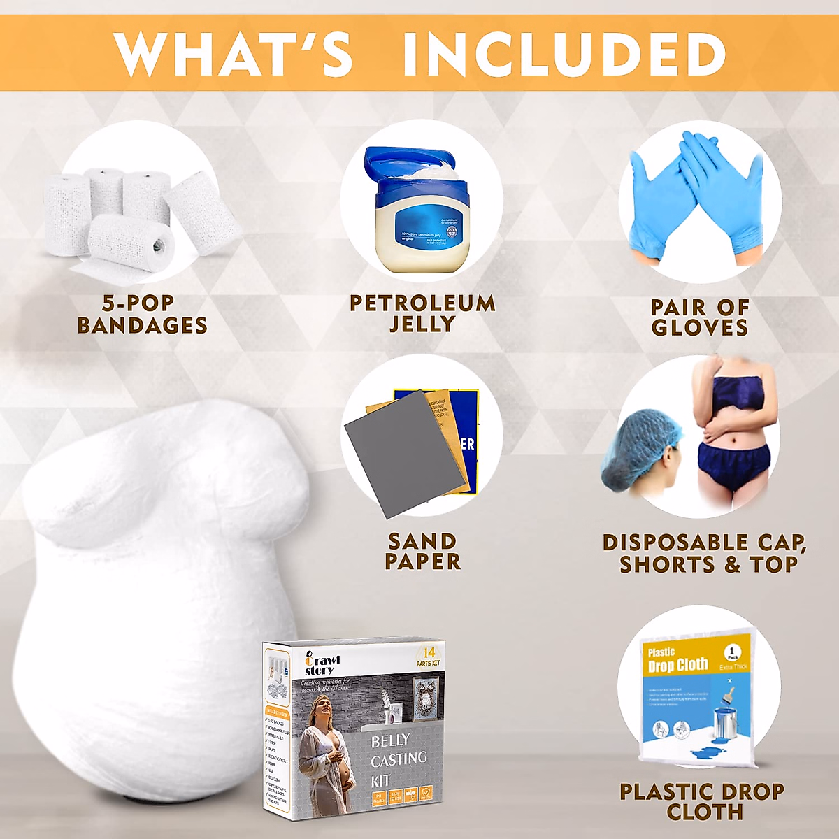 Crawl Story Belly Cast Kit Pregnancy-Baby Casting kit | With 5-Plaster Cloth Roll, Hanging Hardware & Decorative items| Perfect Baby Shower & Pregnancy Gifts|Pregnancy Belly casting kit baby bump cast