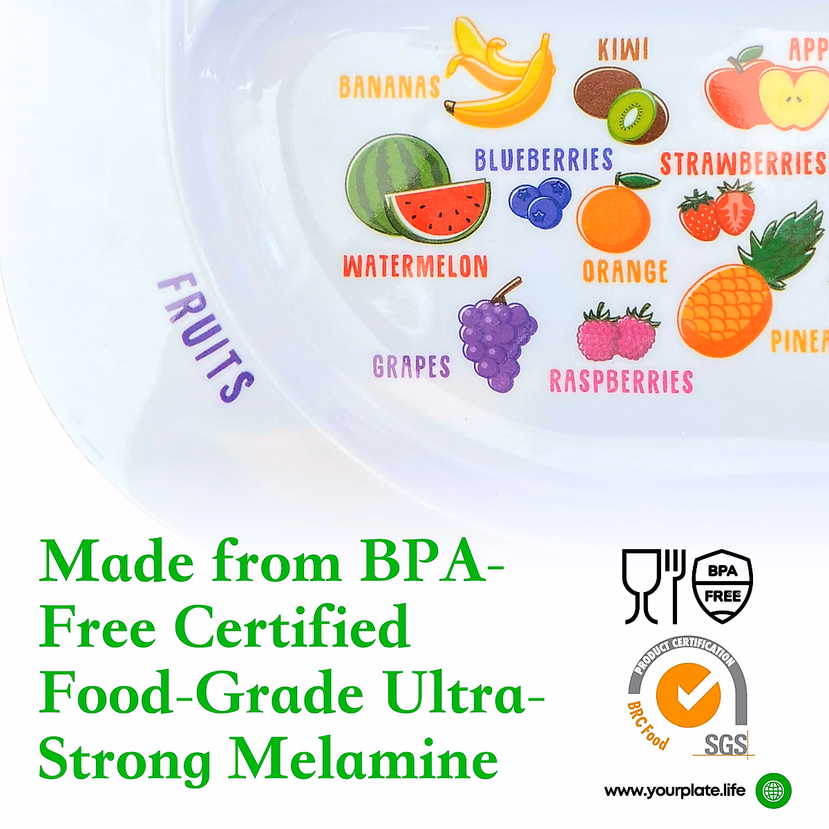 j&m Divided Portion Plate, Sections for Kids & Fussy Eaters, Learn Nutrition, Healthy Eating, Food Groups & Portion Sizes, Child-Friendly Melamine, Dishwasher-Safe