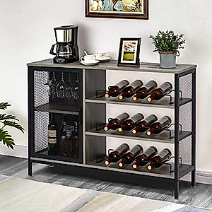 Bar Cabinet Liquor Cabinet Bar for Home, Wine Cabinet with Removable Wine Rack and Glass Holder, Coffee Bar Cabinet with Storage, Corner Cabinet Home Bar Furniture (Grey)