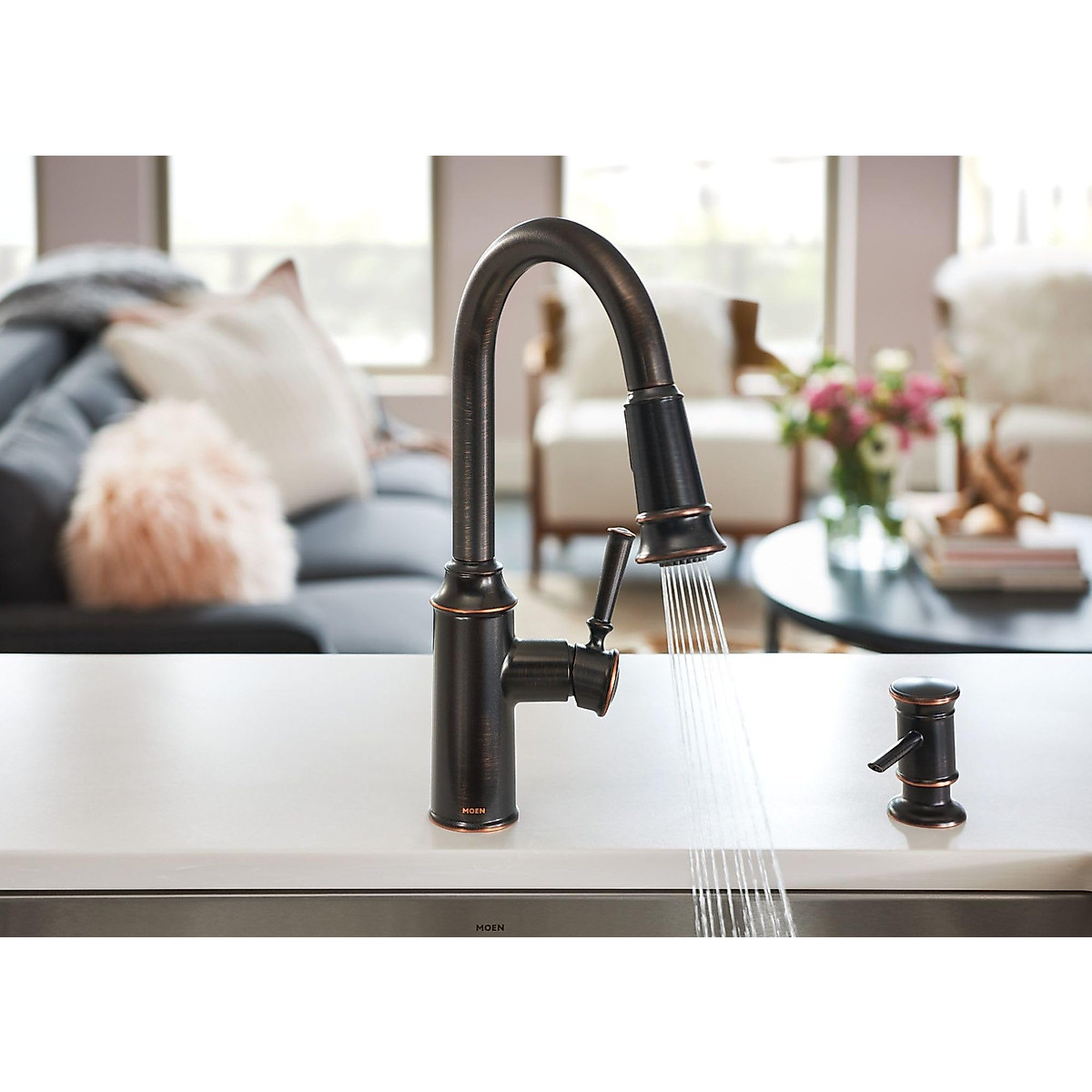 Moen 87731BRB Glenshire One-Handle High Arc Pulldown Kitchen Faucet, Mediterranean Bronze