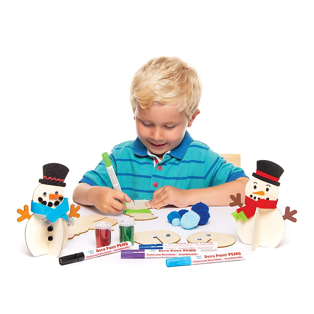 Baker Ross AT158 Wooden Stand-up 3D Snowmen - Pack of 6, Christmas Arts and Crafts