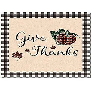 Indoor Area Rugs Thanksgiving Buffalo Pumpkin Fall Leaf Non-Slip Floor Mats Black Check Rectangular Carpet Soft Washable Rugs for Living Room/Bedroom/Hallway Home Decor - 5x7 Feet
