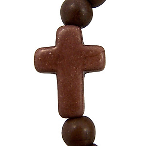 Junior's Olive Wood Religious Cross Stretch Rosary Bracelet, 2.6 Inch (Dia)