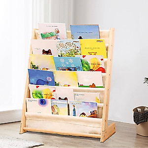 Qiucenmium Bookshelf for Kids, Baby Bookshelf with 6 Tier, Sling Bookshelf for Kids Bookshelf for Kids Bedroom Playroom Toy Storage(29.5x11.8x31.1inch)