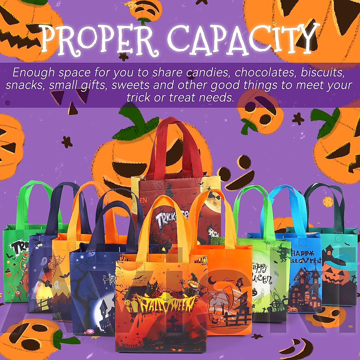 Aviski 10PCS Halloween Trick or Treat Bags, Small Halloween Tote Bags with Handles, Gift Bags, Multifunctional Non-Woven Halloween Bags for Gifts Wrapping, Halloween Party Supplies