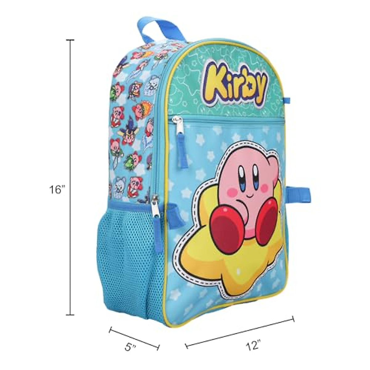 Bioworld Kirby 5-Piece Set: 16" Backpack, Lunchbox, Utility Case, Rubber Keychain, and Carabiner