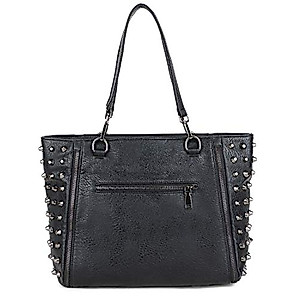 FiveloveTwo Skull Handbag Purse for Women Gothic Top-handle Shoulder Bag PU Leather Tote Satchel Black