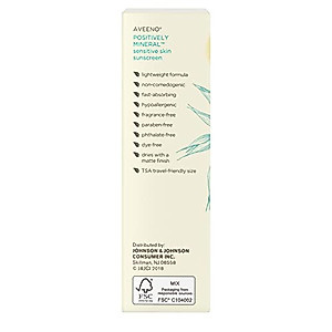 Aveeno Positively Mineral Sensitive Skin Daily Sunscreen Lotion for Face, Broad Spectrum SPF 50 with 100% Zinc Oxide, Lightweight & Non-Comedogenic Facial Sunscreen, Travel-Size, 2 fl. oz