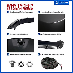 Tyger Auto Fender Flares Compatible with 2007-2013 Chevy Silverado 1500 2500 3500HD (NOT FIT 2007 Classic) 5.8' Bed, Smooth Textured Paintable Bolt-Riveted Style 4pc | TG-FF8C4108