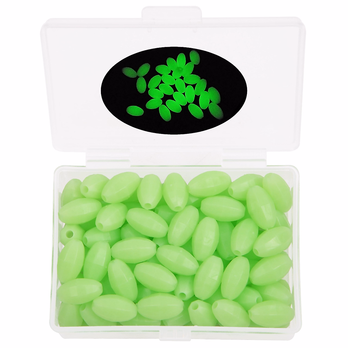 OROOTL Glow Beads Fishing Saltwater, 100pcs Hard Plastic Luminous Fishing Beads Green White Fish Beads Assortment Oval Egg Bead Lures Sea Fishing Tool