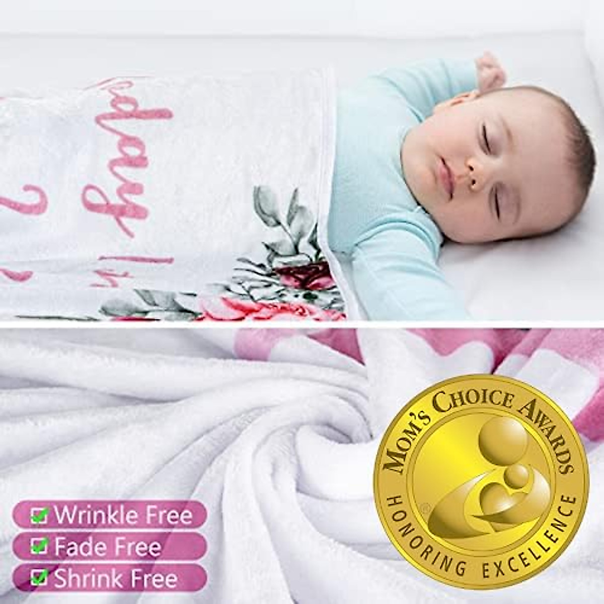 Baby Milestone Blanket - Monthly Milestone Blanket for Baby Girl - Custom Soft Fleece Photography Background - Personalized Newborn Growth Chart -Premium Floral Moon 60" X 40"