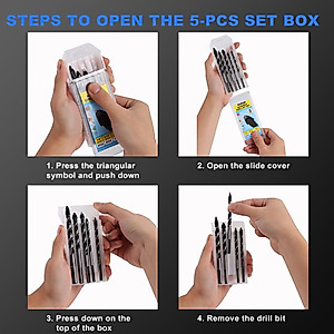 Professional Concrete Drill Bit 5-Pack Masonry Drill Bit Set, Industrial-Strength Cement Drill Bits, 1/4'' 5/16'' 1/2'' Masonry Drill Bits for Brick/Tile/Glass/Cement/Etc, Carbide Drill Bits Tip