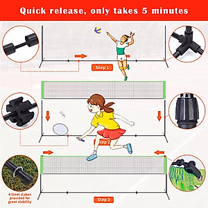 17ft Badminton Sets for Backyards, All-in-One Outdoor Volleyball and Badminton Combo Set - Includes Height Anti-Sag Net, Volleyball, Air Pump, 2 Badminton Rackets, 3 Birdies, Scoreboard and More