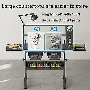 Drawing Table Drafting Table Art/Adjustable Glass Drawing Table with 2 Drawers, Art Desk Art Table with Storage, Student Desk Study Desk for Drawing, Painting, Writing And Studying beautiful scenery