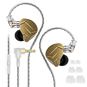 Earbuds Wired Headphone, KZ ZSN PRO X Dynamic Hybrid in Ear Monitor Noise Cancelling IEM HiFi Bass Clear Sound Earphone 3.5mm Jack with 2 Pin Detachable Cable for Sport Gaming Musicians (Gold)