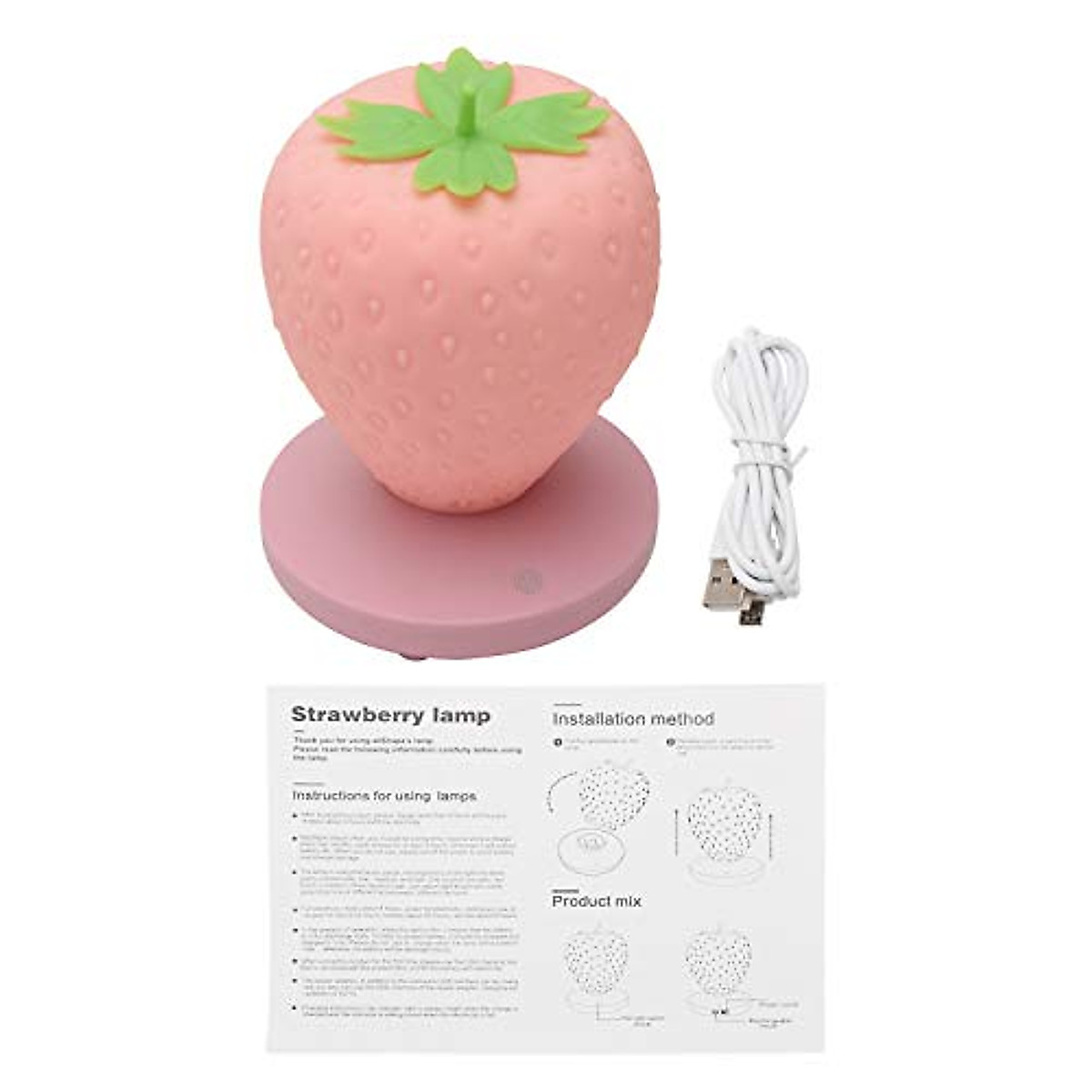 EMVANV Strawberry Night Light, Cute Silicone Strawberry Bedroom LED Touch Control Dimmable Night Light Bedside Color Changing Lamp for Kids Children
