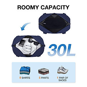 BAGSMART Foldable Travel Duffle Bag, 30.6L Large Carry On Tote Bag Gym Sports Bag for Women, Weekender Overnight Bag for Travel Essentials & Daily Necessities(Navy Blue)