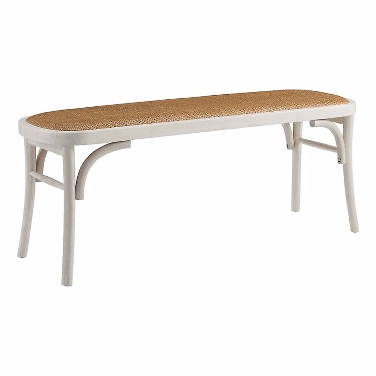 Linon Dallas Wood and Rattan Bentwood Bench in White