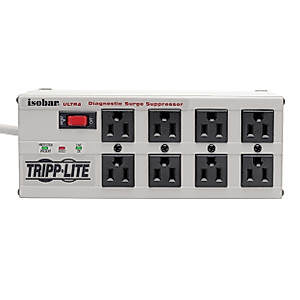 Tripp Lite Isobar 8 Outlet Surge Protector Power Strip, 25ft Long Cord, Right-Angle Plug, Metal, & $50,000 INSURANCE (ISOBAR825ULTRA) Gray