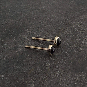 Tiny Gold Stud Piercing Earrings Bezel Set for Cartilage Tragus Helix Multiple Hypoallergenic Birthstone Jewelry for Women (Black Onyx | 3mm GF)