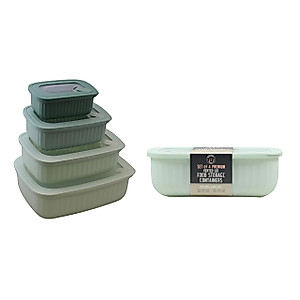 Set of 4 BPA Free Food Storage Containers with Vented Lids Assorted Sizes, Microwave & Freezer Safe, Leftovers, Meal Prep, Fridge Organization Dry Grains Storage by Dependable Industries Inc. (Green)