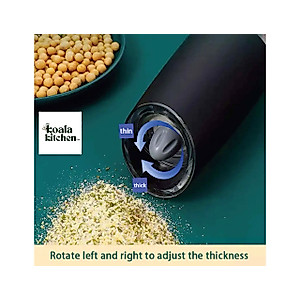 The Koala Kitchen Co. Gravity Electric Salt and Pepper Grinder Set - Stainless Steel Salt and Pepper Shakers Adjustable Coarseness - Blue Light Battery Operated Salt and Pepper Mills, 2 Pack (Black)