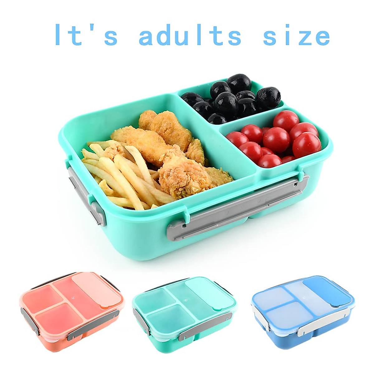 freehour Food Storage Meal Prep Container Box With Lid, 2000ML Large Bento Box For Adults, Leakproof 3 Compartment Bento Lunch Box (Blue)