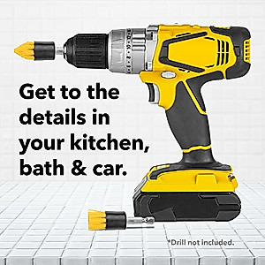 [4 Pack] .75”W Drill Brush Attachment Set - 2 Tapered & 2 Flat - All Purpose Detail Brush Attachments for Cordless Drill - Tile & Grout Drill Brush Set - Drill Attachments for Cleaning, 5/8"L Bristles