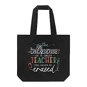 CARAKNOTS Teacher Gifts Teacher Bag Black Teacher Appreciation Gifts for Women Teacher Christmas Gifts Thank you End of Year Birthday Graduation Gifts for Teachers Tote Bag with Pocket Cotton Canvas