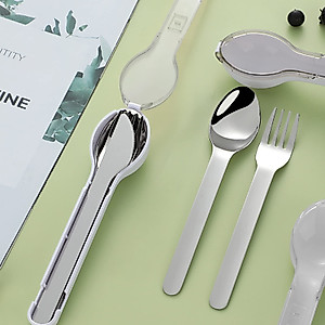 VANRA 3-Piece Portable Flatware Set Pocket Utensils Set 18/8 Stainless Steel Fork Spoon Knife Set with Case for Lunch Travel Camping School Work Picnics (Grey)