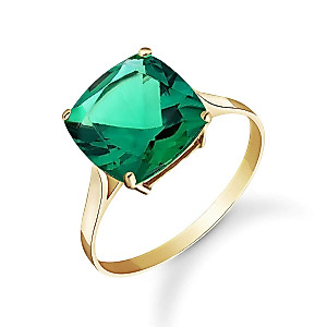 Galaxy Gold GG 3.10 ctw Carats 14K Solid Yellow Gold Cushion Emerald Solitaire Ring with Genuine Vibrant Emerald Brilliant Cut Anniversary Engagement Promise Valentines for Her Him Unisex Ring (8.5)