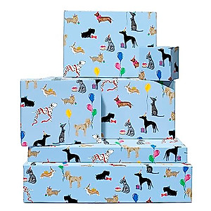 CENTRAL 23 Dog Wrapping Paper - 6 Sheets of Blue Gift Wrap - Birthday Dogs Balloon - Puppy Pets - For Men Women Kids - Fur Mom or Dog Dad - Recyclable