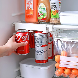 2Pc Hanging Soda Organizer for Refrigerator Adjustable Fridge Organizer 50% Space Save Can Dispenser for Fridge Soda Fridge Storage Holds 8 Cans