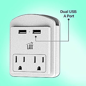 LAX Gadgets Multi-Plug Outlet - Surge Protectors 2 Wall Outlet Extender with 2 USB Ports - Suitable for Home, Office, & School - White, 2 Wall Outlets and 2 USB Ports