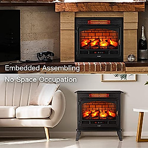 Electric Fireplace Infrared Heater 3D Freestanding Fireplace Stove Heater with Remote Control, Timer, Adjustable Flame Effect, Upgraded Safety Protection 24"