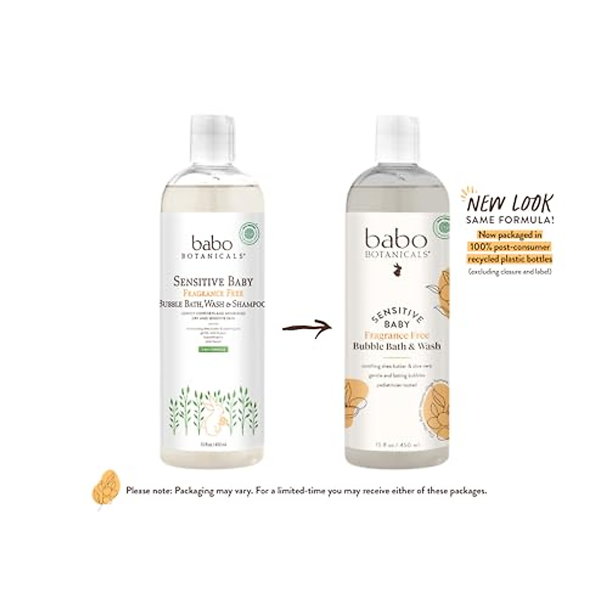 Babo Botanicals Sensitive Baby Fragrance-Free 2-in-1 Bubble Bath & Wash - Shea Butter, Calendula & Oat - Vegan - EWG Verified - For Babies & Kids