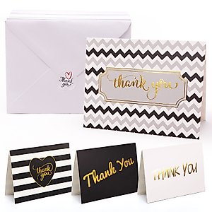 Thank You Cards Set with Envelopes (Black,white ,wavy stripes 48pcs)