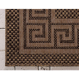 Unique Loom Outdoor Border Collection Area Rug - Greek Key (7' 1" x 10' Rectangle, Brown/ Light Brown)