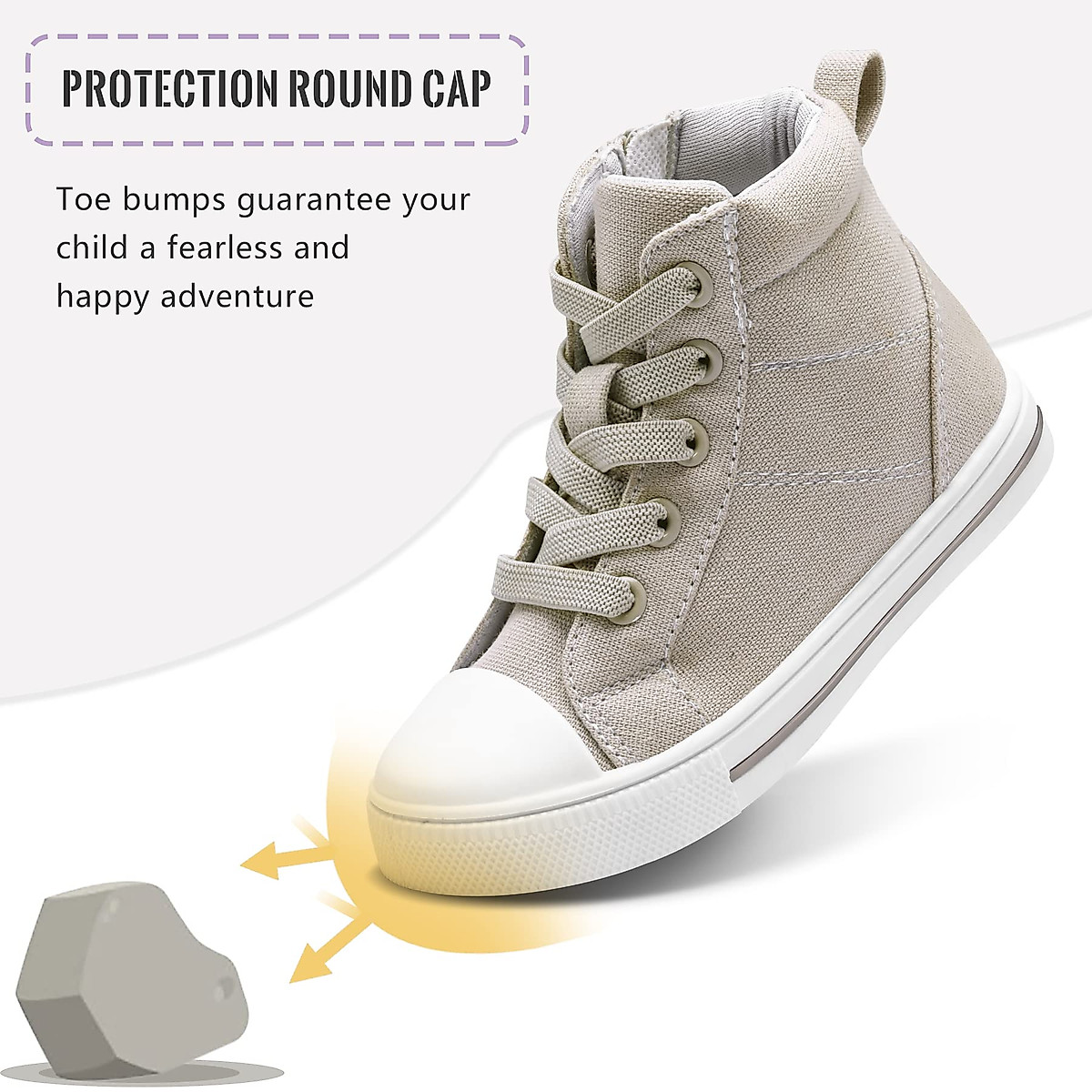 K KomForme Kids Sneakers for Boys and Girls Toddler Canvas High Top Walking Causal Shoes with Zipper Grey