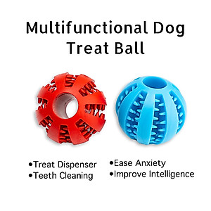 Indestructible Rubber Dog Ball- Two Pack Red and Blue - Interactive Treat Holder for Extreme Chewers - Durable Dog Toy