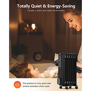 R.W.FLAME Oil Filled Radiator Heater,1200W Electric Space Heaters with 3 Heat Settings,Adjustable Thermostat,Overheat & Tip-Over Protection,Quiet Radiator Heater for Home Office Indoor Use (Black)