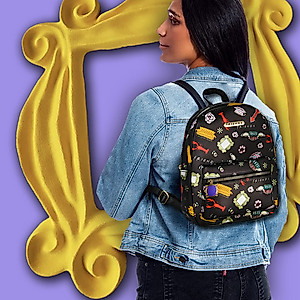 Friends TV Show Allover Toss Print Faux Saffiano Leather Mini Backpack Bag