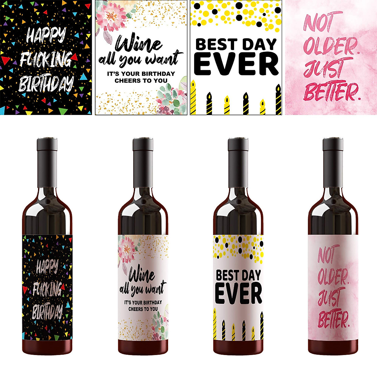 8 Birthday Wine Bottle Labels Stickers Present, Bday Gifts For Her Women Him Men, Any Age Years Birthday Party Decoration Centerpiece Supplies For Wife, Mom, Husband, Dad, Friend (WINE NOT INCLUDED)